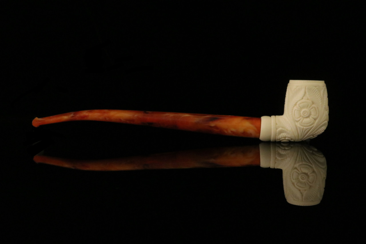 srv - Carved Churchwarden Dual Stem Meerschaum Pipe with case M2156 ...