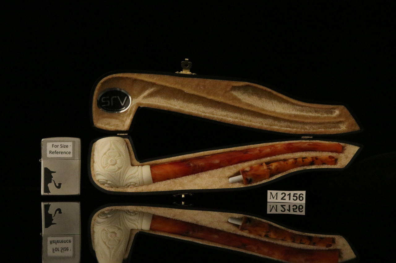 srv - Carved Churchwarden Dual Stem Meerschaum Pipe with case M2156 ...