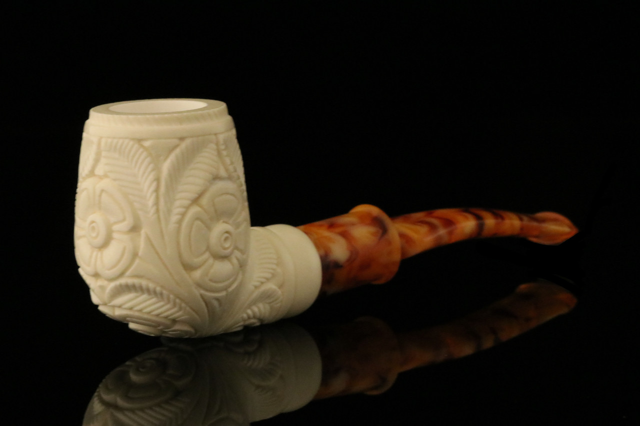srv - Carved Churchwarden Dual Stem Meerschaum Pipe with case M2156 ...