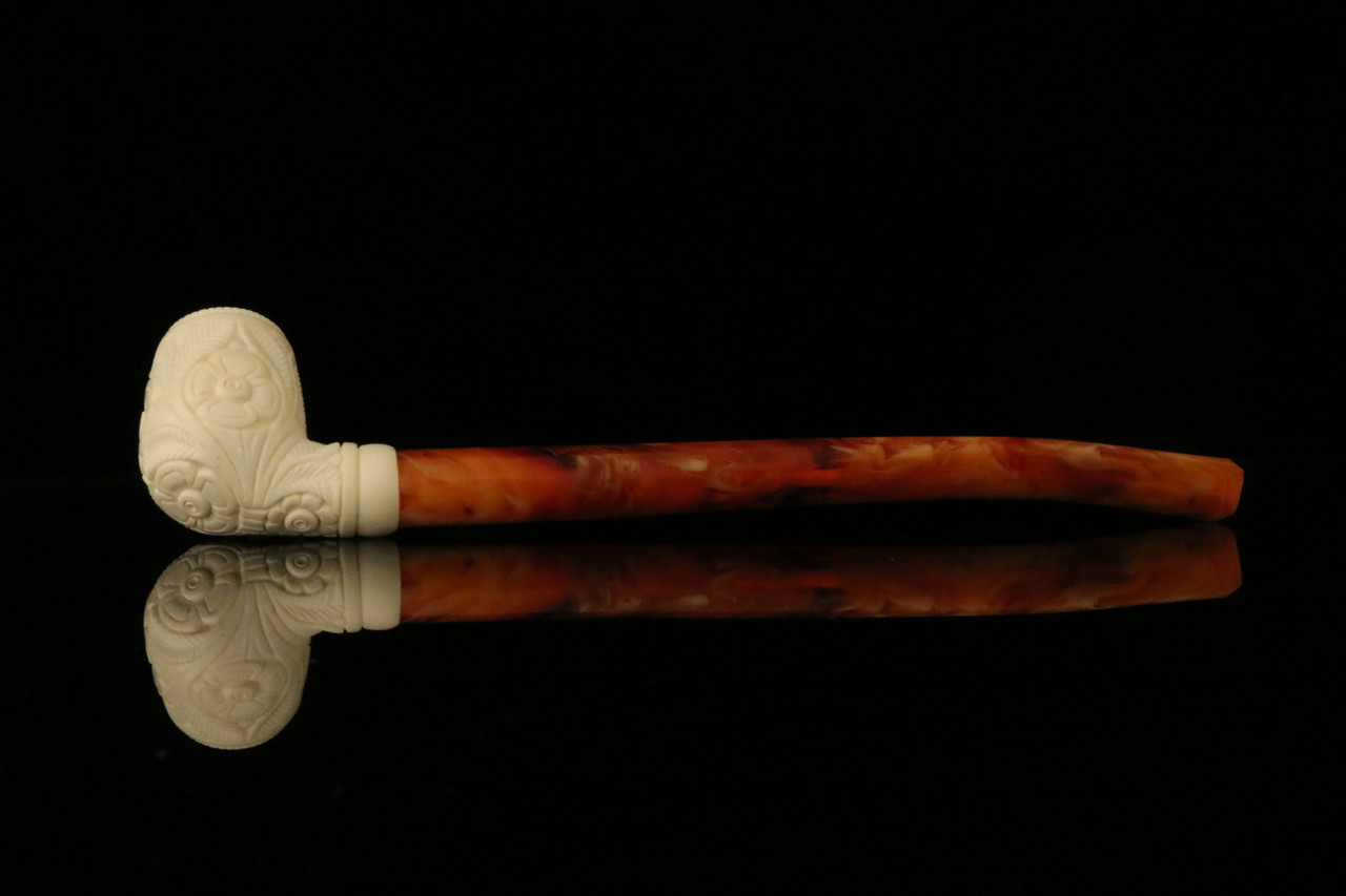 srv - Carved Churchwarden Dual Stem Meerschaum Pipe with case M2156 ...