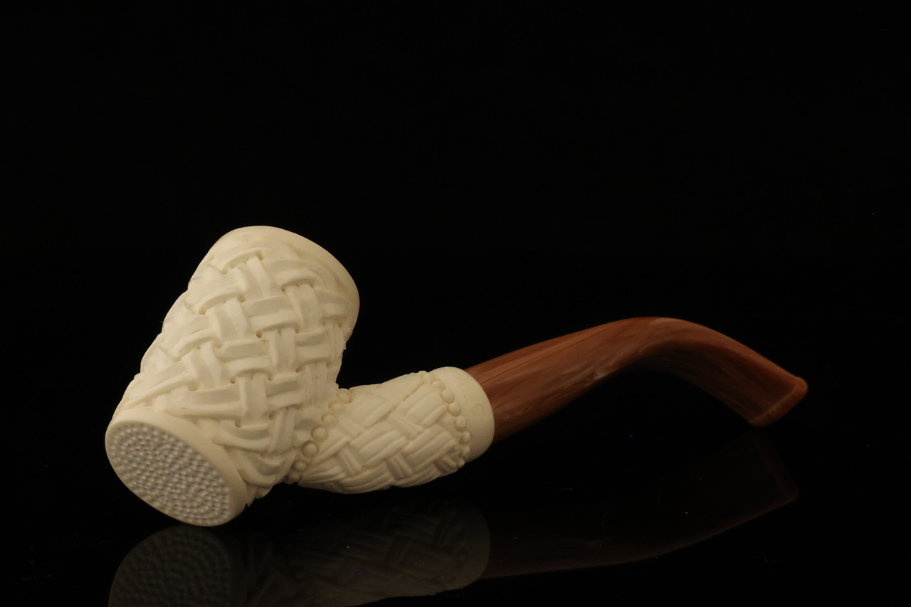 srv - Basket Weave Poker Block Meerschaum Pipe with fitted case 15185 ...