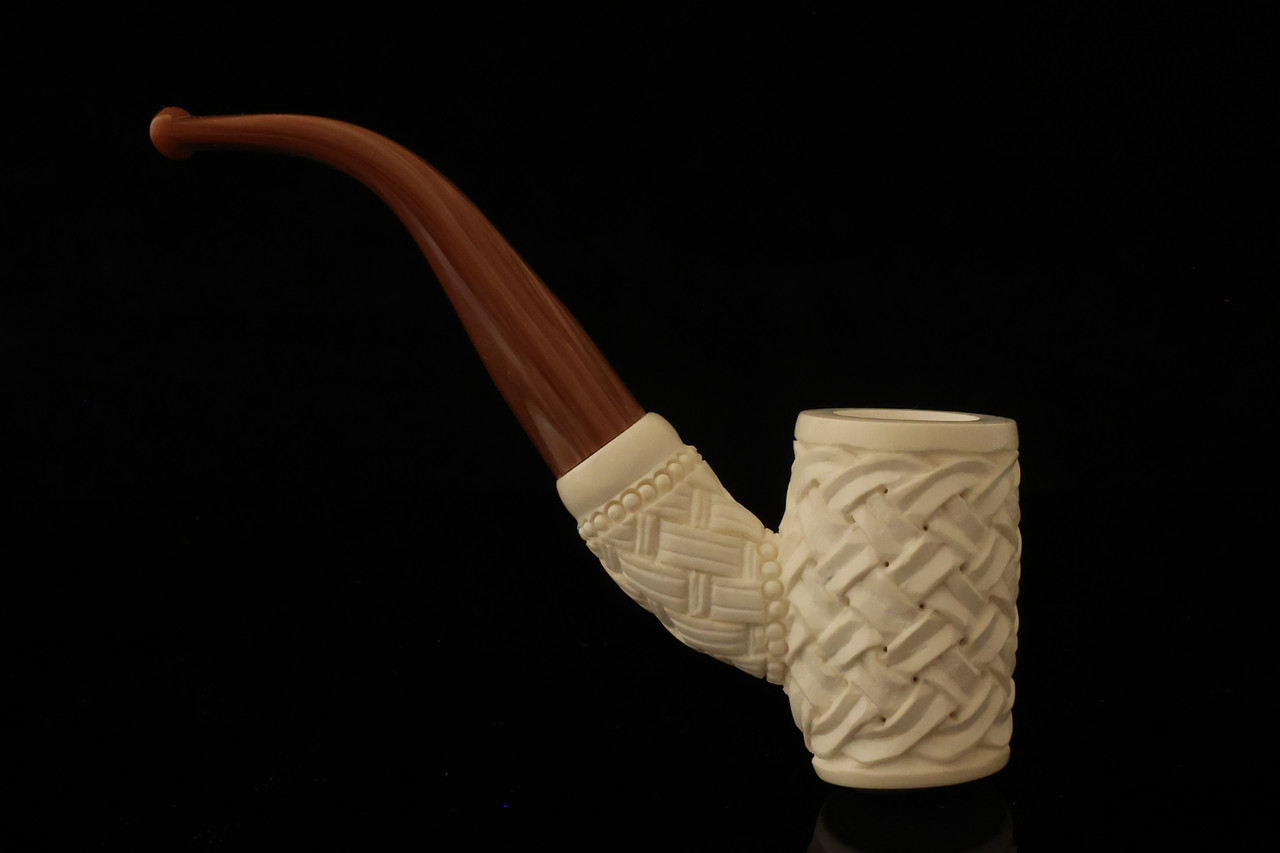 srv - Basket Weave Poker Block Meerschaum Pipe with fitted case 15185 ...