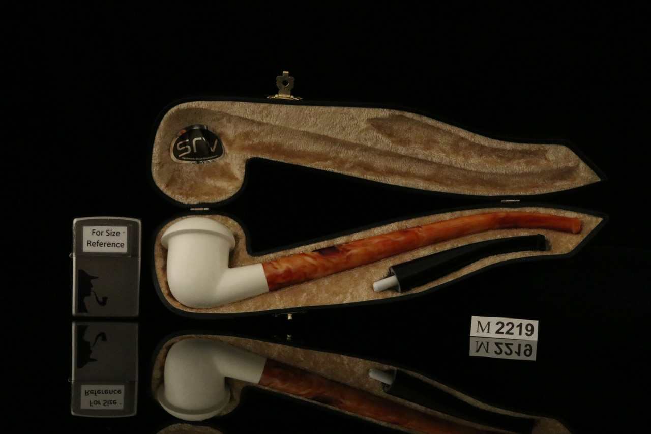 srv - Calabash Churchwarden Dual Stem Meerschaum Pipe with case M2219