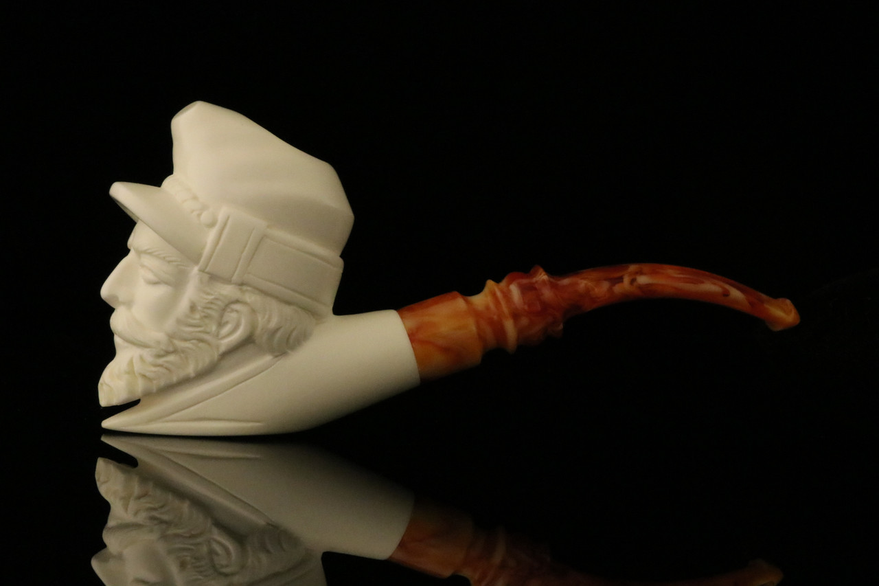 srv - French Soldier Block Meerschaum Pipe with fitted case