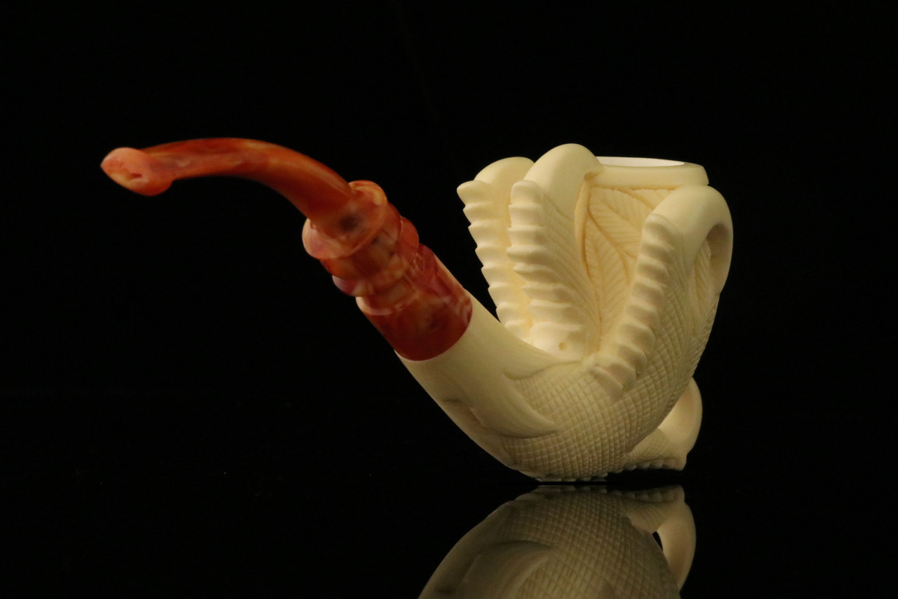 srv - Freemasonry Eagle's Claw Block Meerschaum Pipe with fitted case