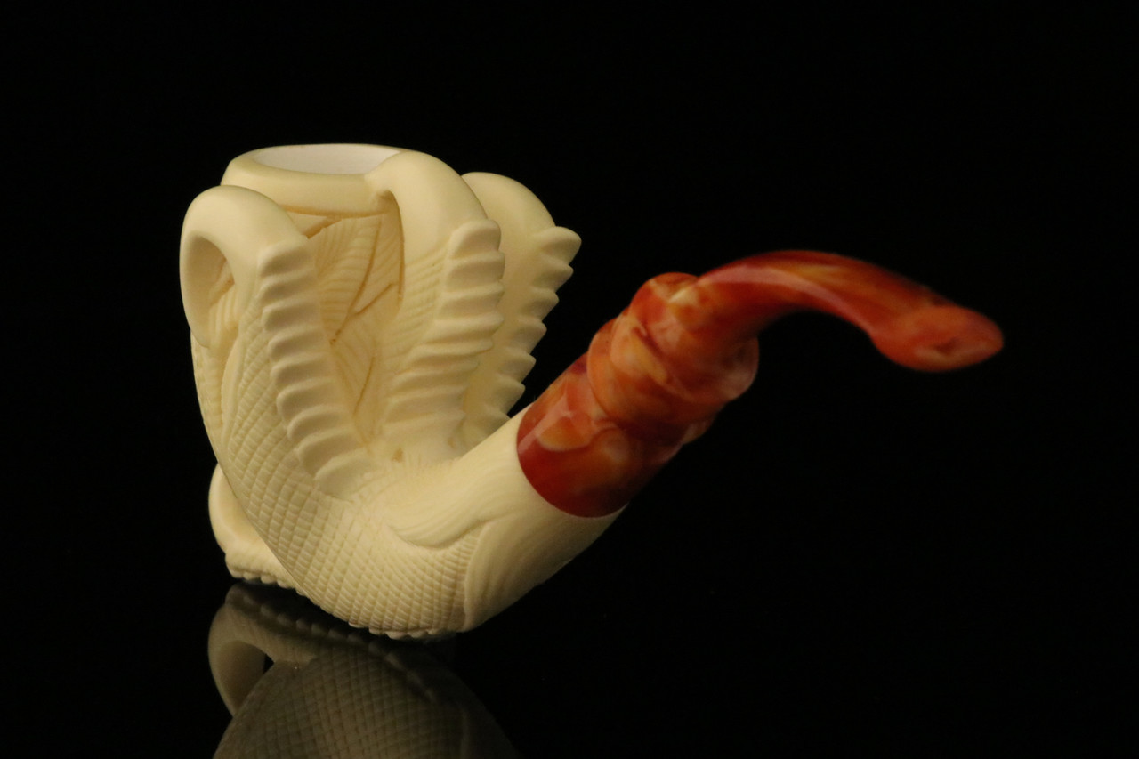 srv - Freemasonry Eagle's Claw Block Meerschaum Pipe with fitted case