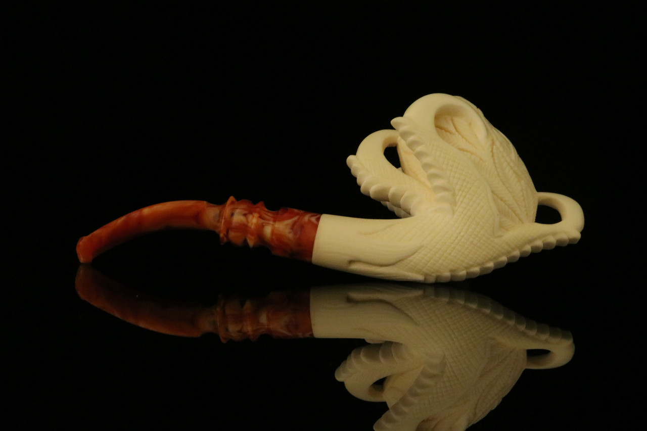 srv - Freemasonry Eagle's Claw Block Meerschaum Pipe with fitted case