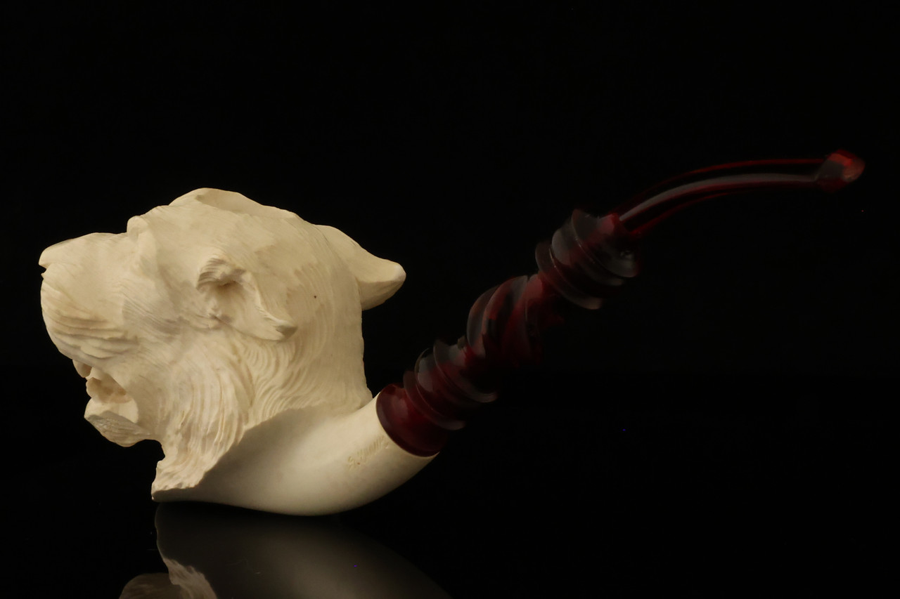 Roaring Tiger Meerschaum Pipe carved by Master Carver S. Yanik