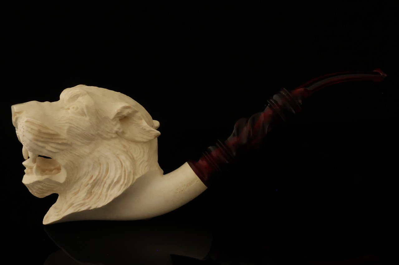 Roaring Tiger Meerschaum Pipe carved by Master Carver S. Yanik