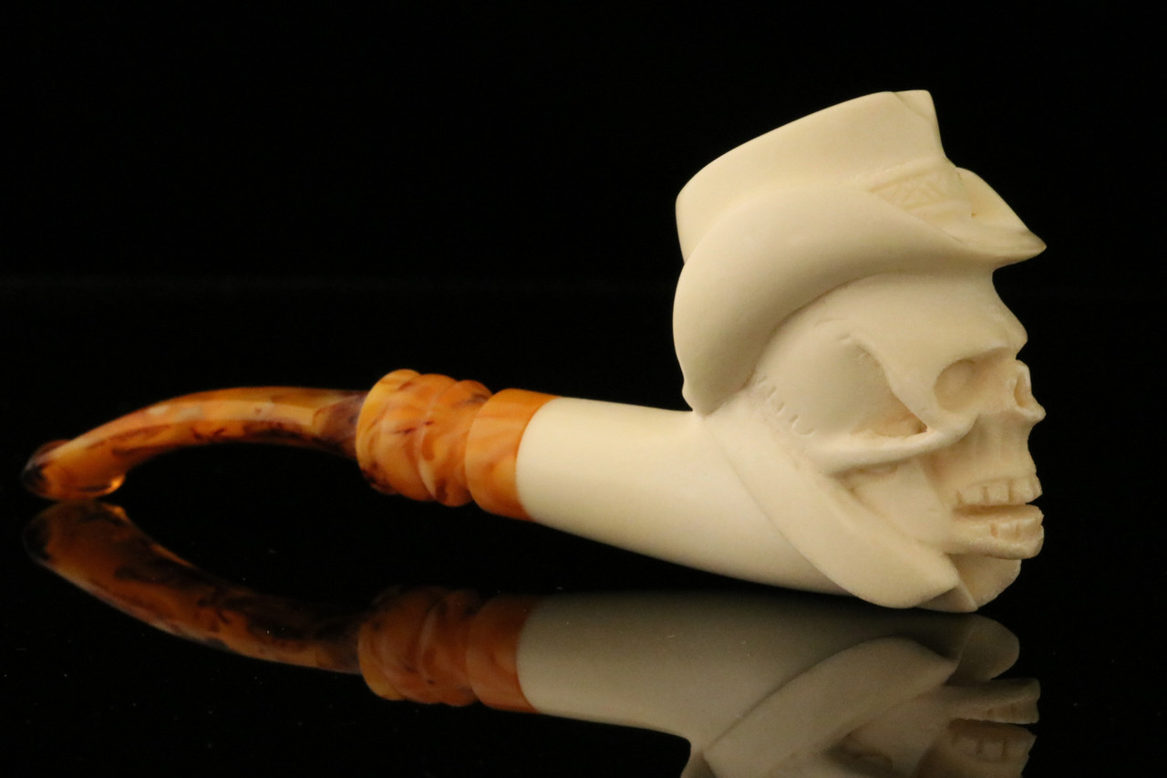 srv - Cowboy Skull Block Meerschaum Pipe with custom case