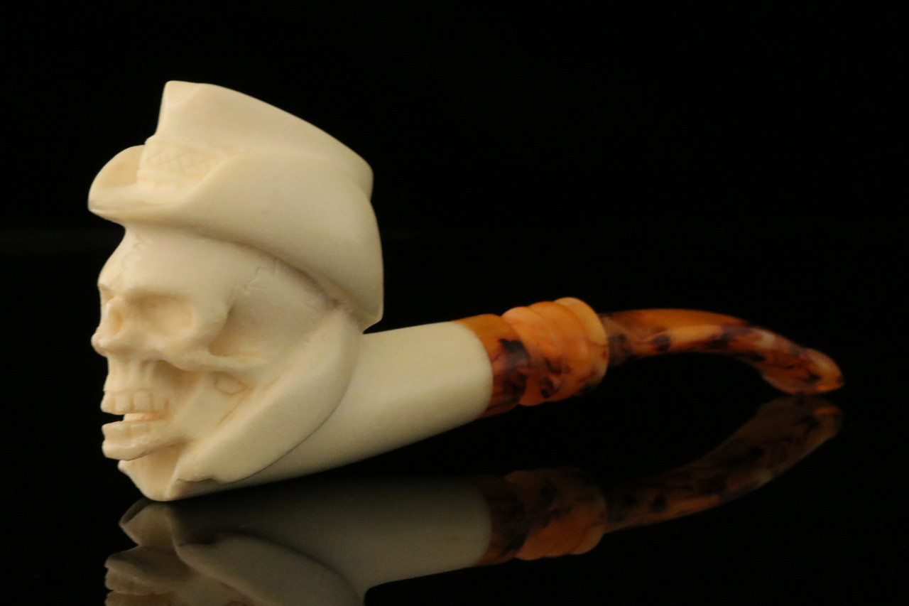 srv - Cowboy Skull Block Meerschaum Pipe with custom case
