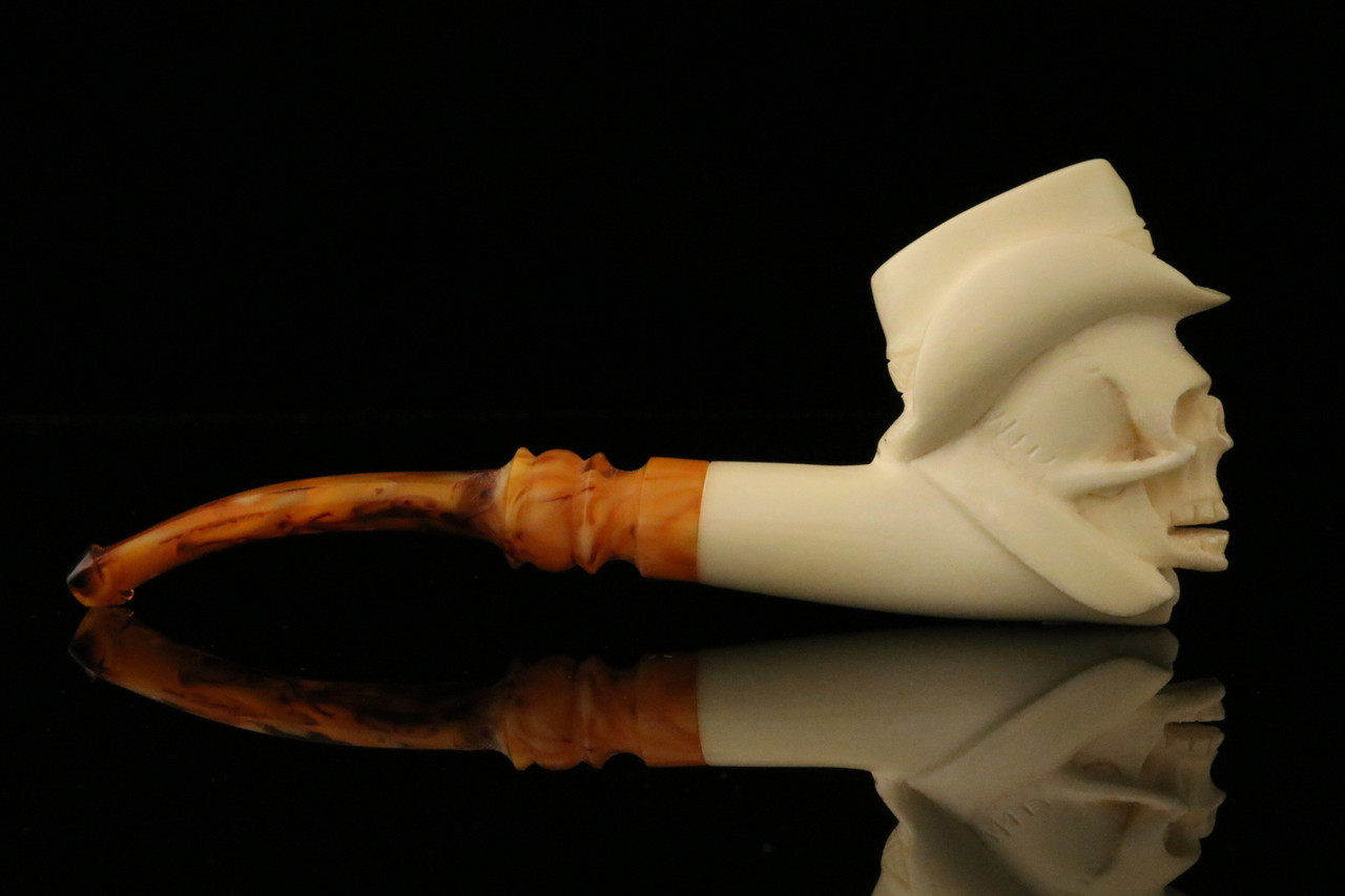 srv - Cowboy Skull Block Meerschaum Pipe with custom case