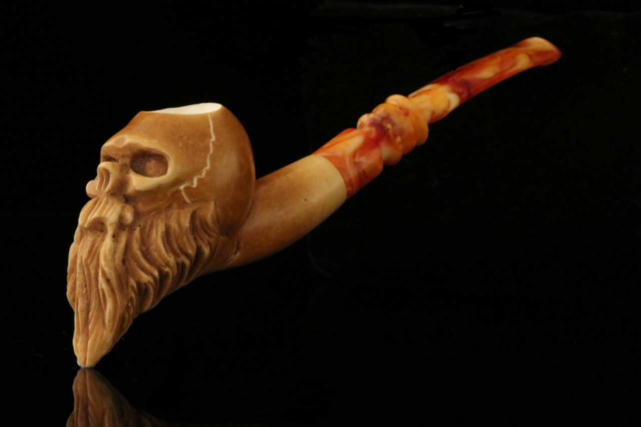 srv - Skull with Beard Block Meerschaum Pipe with fitted case