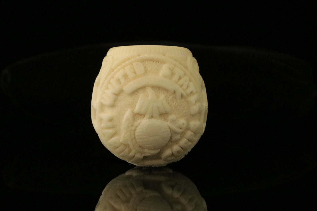 srv - US Marine Corps Block Meerschaum Pipe with fitted case