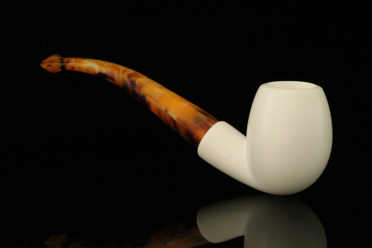 srv - Bent Apple Churchwarden Dual Stem Meerschaum Pipe with case