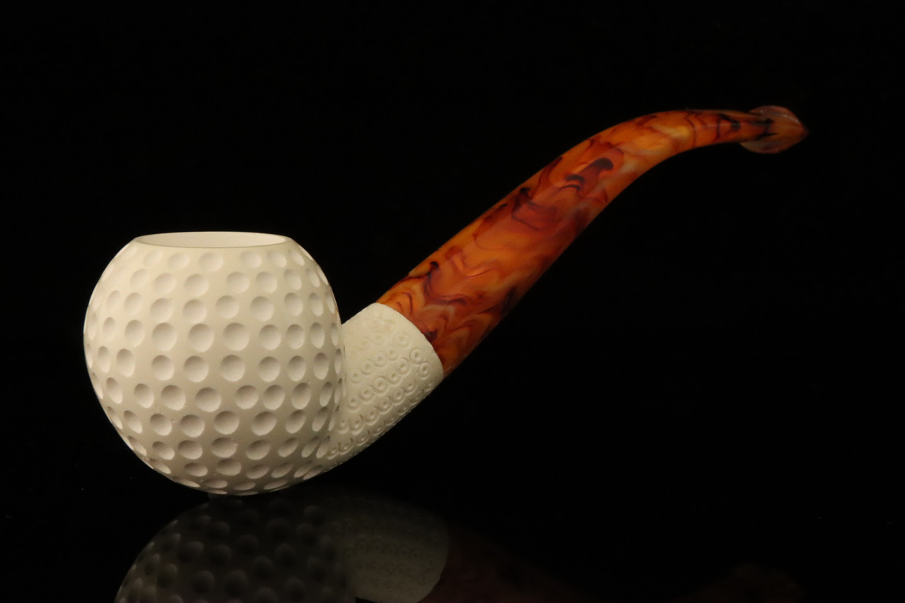 srv - Golf Ball Block Meerschaum Pipe with fitted case