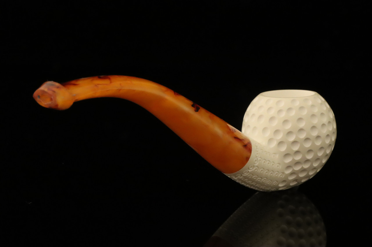srv - Golf Ball Block Meerschaum Pipe with fitted case
