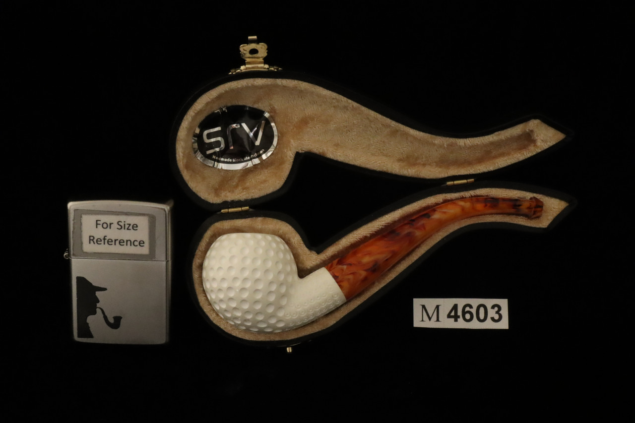 srv - Golf Ball Block Meerschaum Pipe with fitted case