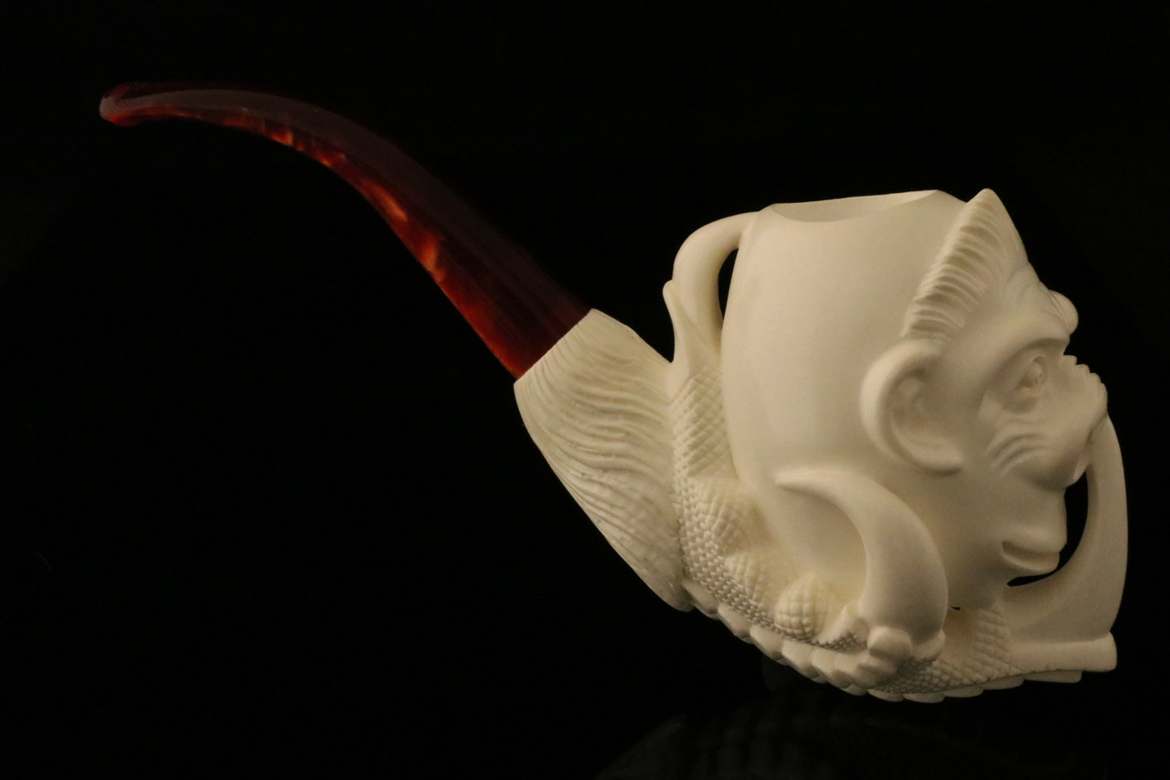 Chimpanzee in Claw Hand Carved Meerschaum Pipe