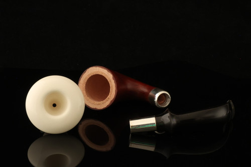 Deluxe Calabash Meerschaum Pipe Mahogany Wood 925k Silver