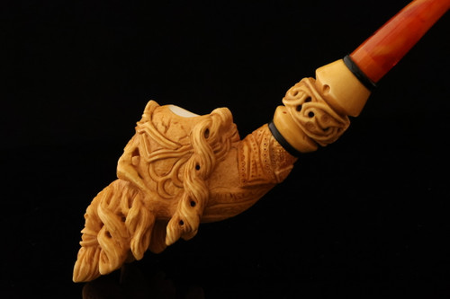 srv - Skull with Beard smoking a Meerschaum Pipe Carved by Alpaslan