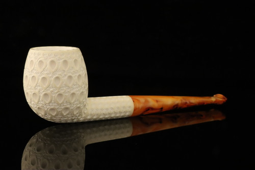srv - Lattice Apple Straight Block Meerschaum Pipe with fitted case