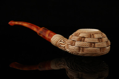 Sitter Basket Weave Block Meerschaum Pipe with fitted case