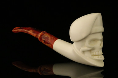 Skull with Beard Block Meerschaum Pipe with fitted case