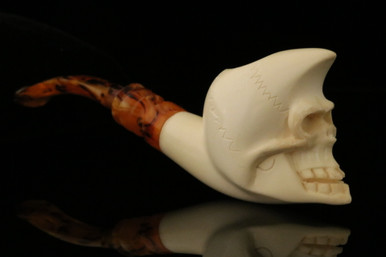 srv - Cresent Skull Block Meerschaum Pipe with custom case