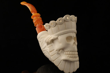 srv - Tyrant King Skull Block Meerschaum Pipe by I. Baglan with case