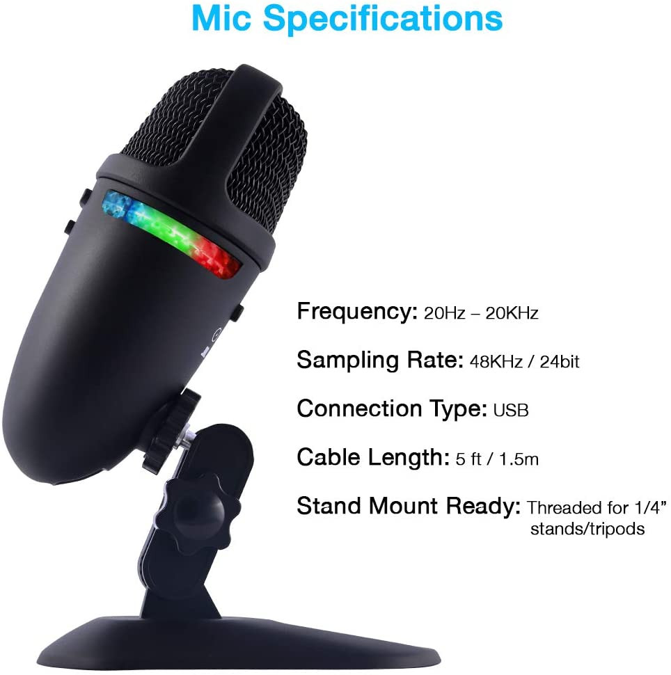 TETON Cyber Acoustics Premium USB Condenser Microphone with Colored LED ...