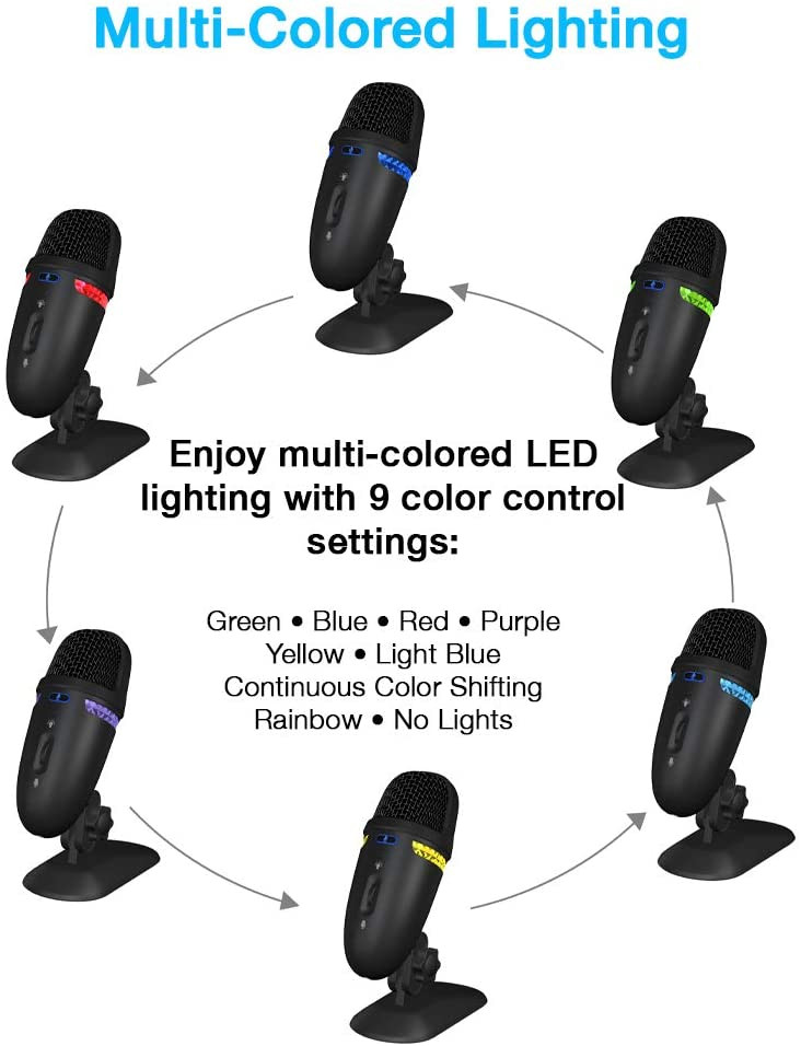 TETON Cyber Acoustics Premium USB Condenser Microphone with Colored LED ...