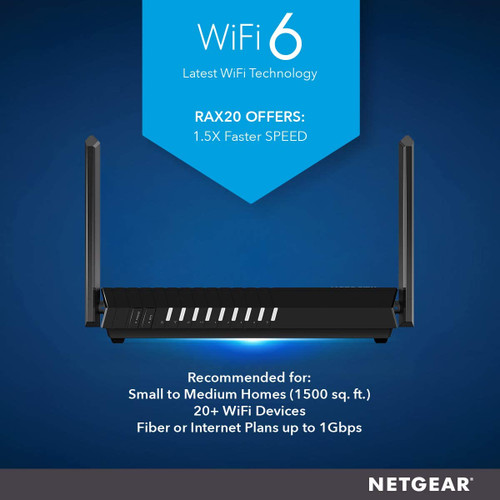 Netgear NightHawk 4-Stream Dual-Band WiFi 6 Router-RAX20-100UKS