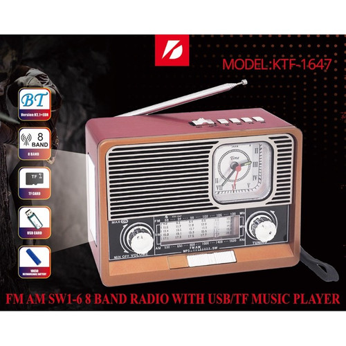 KTF-1647 Bluetooth rechargeable radio band1-6 8 band radio Function w/ USB/TF CARD/BT/FLASHLIGHT