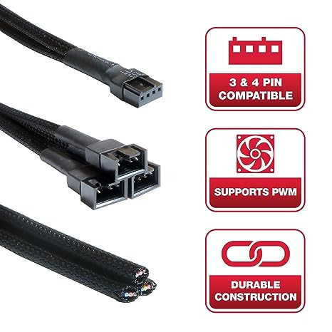 PC Fan Splitter Extension Cable - 1 to 3 PWM Fan Splitter Compatible ...