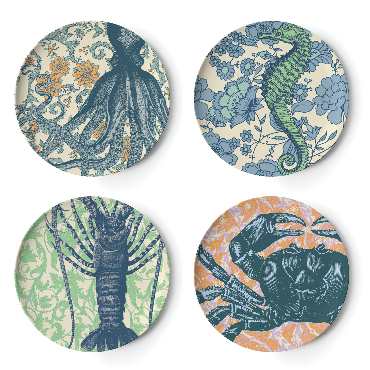 Shibori Sea Life Side Plates Set of Four - shopthomaspaul.com