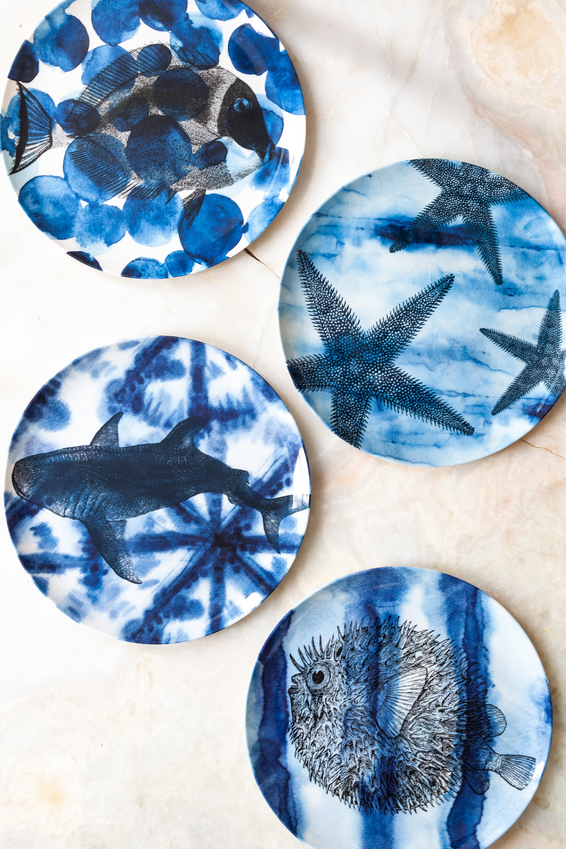 Shibori Sea Life Side Plates Set of Four - shopthomaspaul.com
