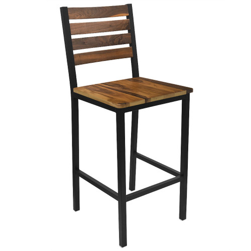 Elliot Collection Black Steel Bar Stool with Walnut Seat and Back