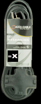 Accu Cable Black Extension Cord With Triple Tap / 10 FT 16 Gauge
