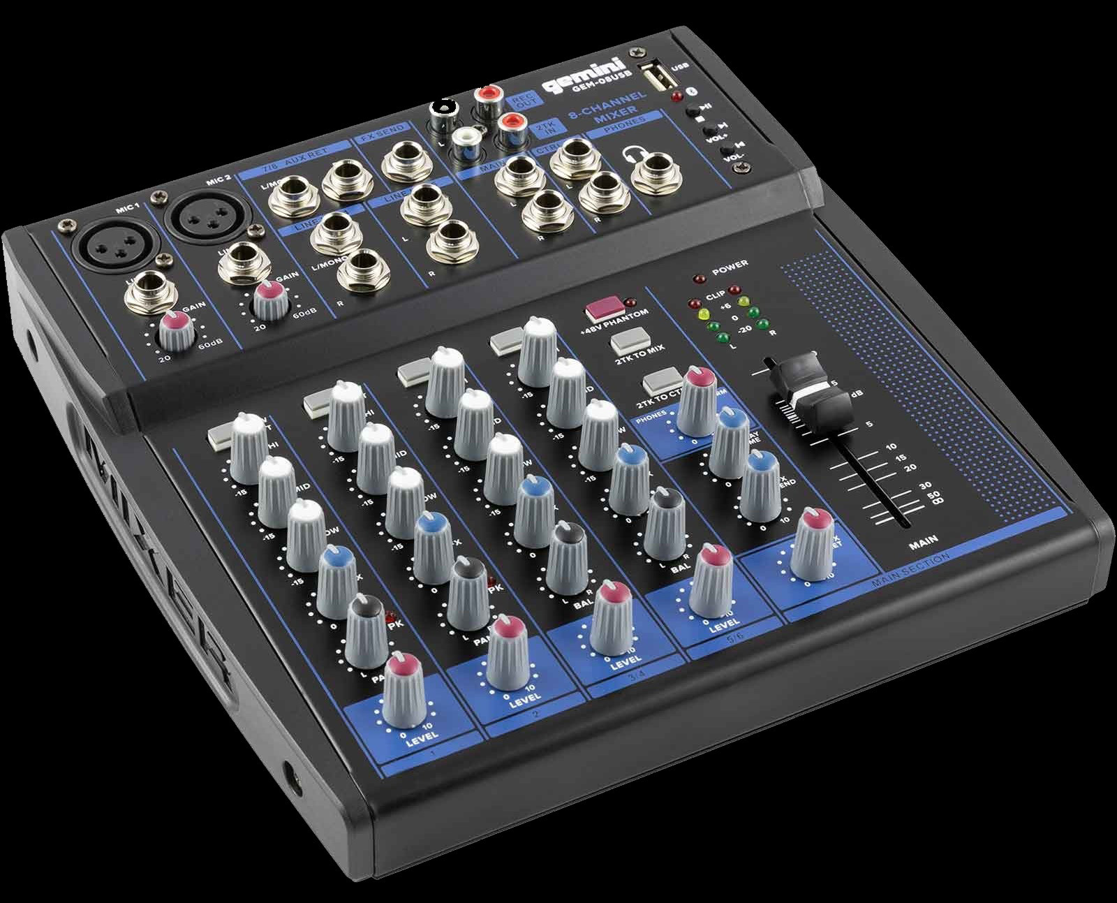 Gemini GEM-08USB 8 Channel USB Mixer w/ Bluetooth - Phantom Dynamics ...