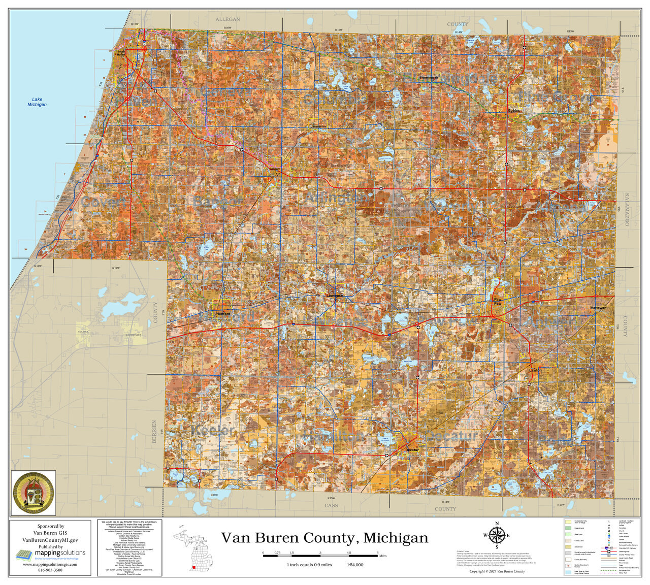 Van Buren County Michigan 2023 Wall Map | Mapping Solutions