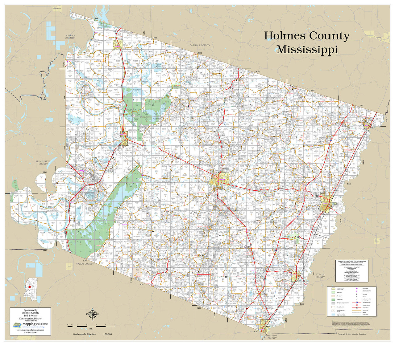 Holmes County Mississippi 2024 Wall Map | Mapping Solutions