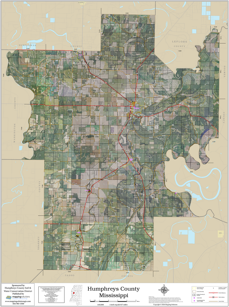 Humphreys County Mississippi 2026 Aerial Wall Map | Mapping Solutions