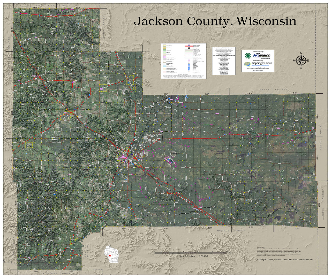 Jackson County Wisconsin 2024 Aerial Wall Map | Mapping Solutions