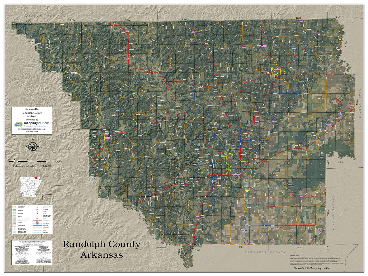 Randolph County Arkansas 2024 Aerial Wall Map | Mapping Solutions