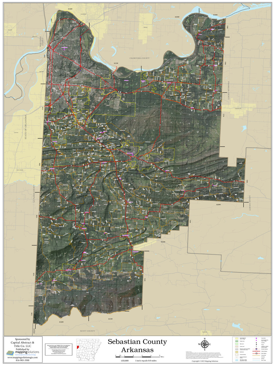 Sebastian County Arkansas 2023 Aerial Wall Map | Mapping Solutions