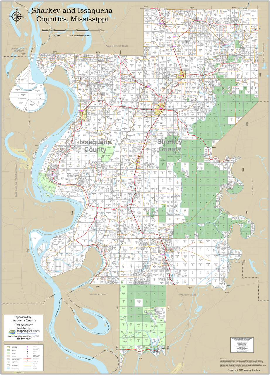 Sharkey Issaquena Counties Mississippi 2025 Wall Map | Mapping Solutions