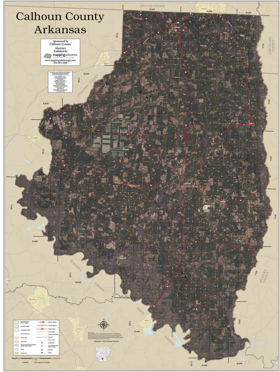 Calhoun County Arkansas 2024 Aerial Wall Map | Mapping Solutions