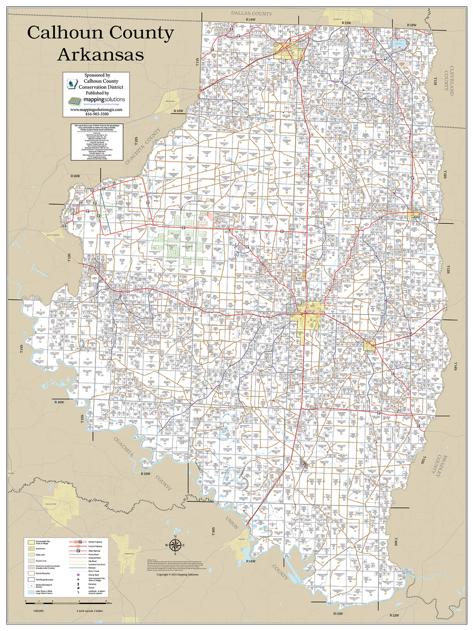 Calhoun County Arkansas 2024 Wall Map | Mapping Solutions