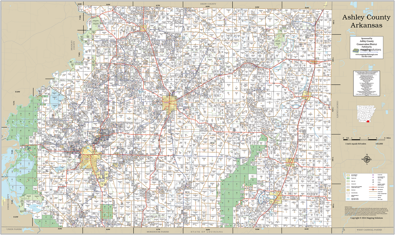 Ashley County Arkansas 2025 Wall Map | Mapping Solutions